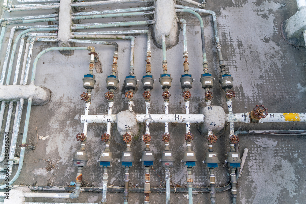 The huge amount of water meter on the hong-kong rooftop of apartment ...