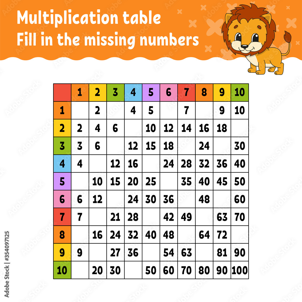 Paste the missing numbers. Learning multiplication table. Handwriting ...