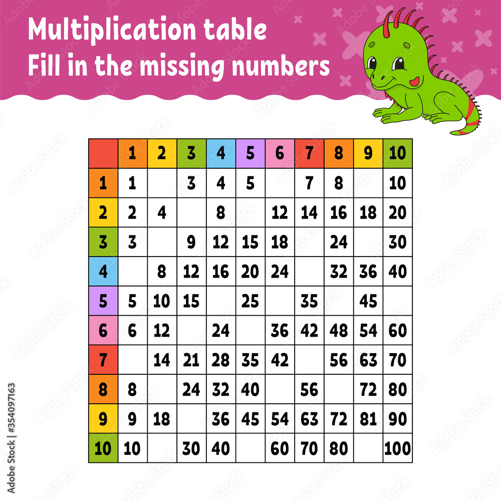 Paste the missing numbers. Learning multiplication table. Handwriting ...