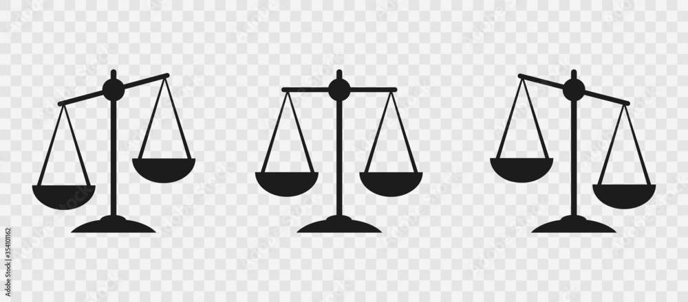 Justice scale icon set. Court symbol on white transparent . Vector ...