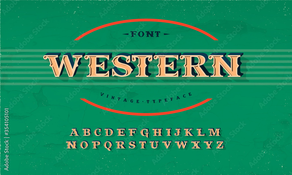 Western style retro alphabet font. Serif type letters, numbers of in ...