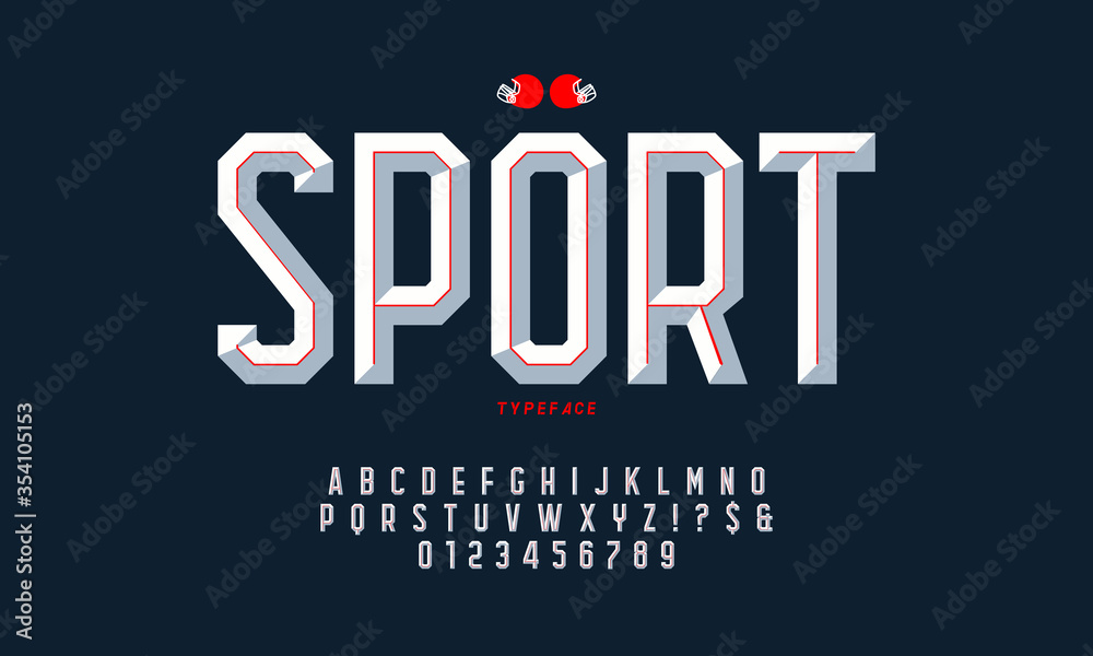 Octagonal font and alphabet, a set of 3D beveled letters and numbers ...