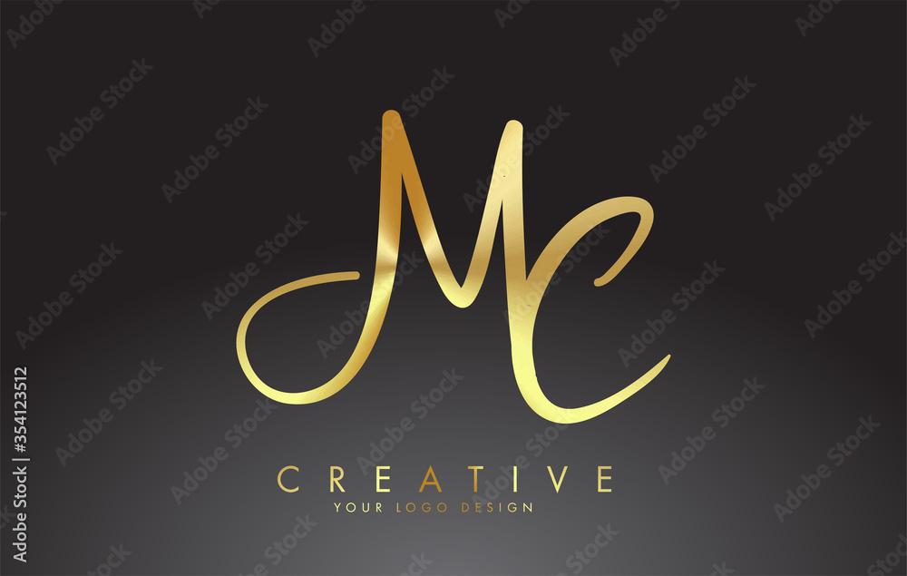 Handwritten MC M C Letters Logo. MC M C Sign with Golden Wire Effect ...