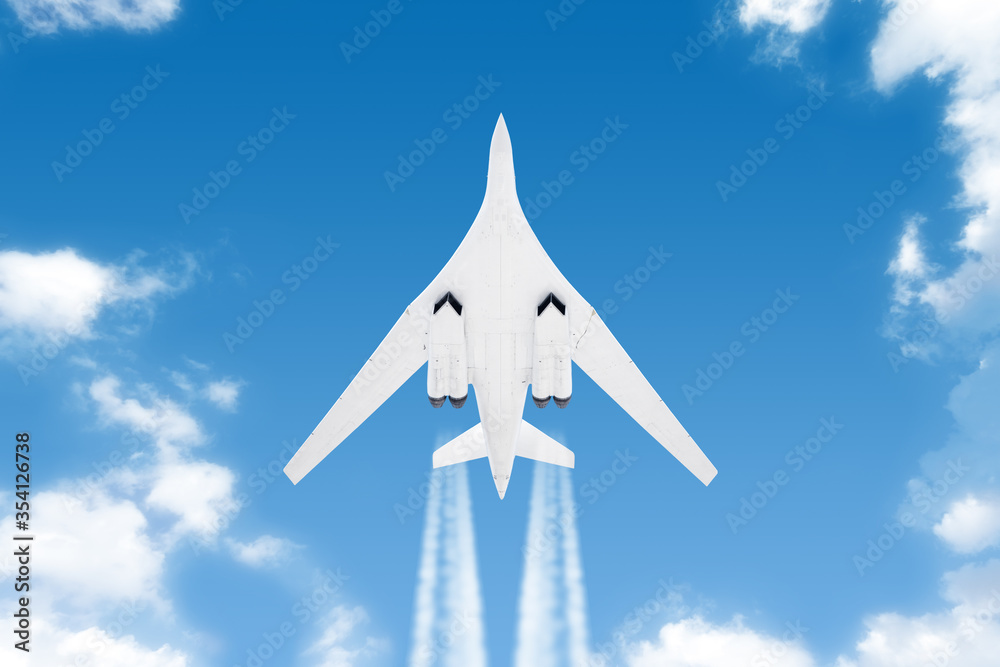 military airplane bomber fighter jet aircraft flying above clouds with ...