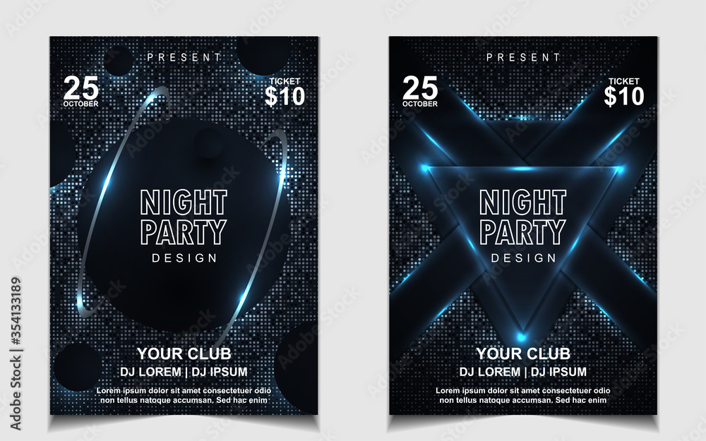 Night dance party music cover poster flyer layout design template ...
