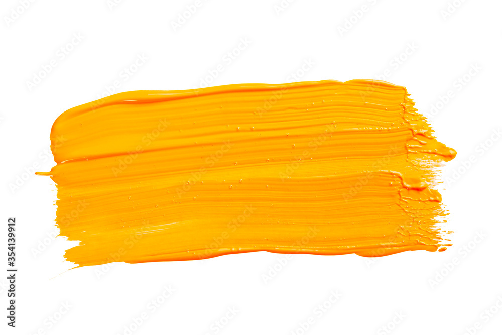 Orange yellow brush stroke isolated on white background. Orange ...