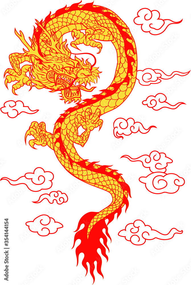 Hand drawn dragon.Chinese dragon tattoo.Traditional Japanese dragon ...