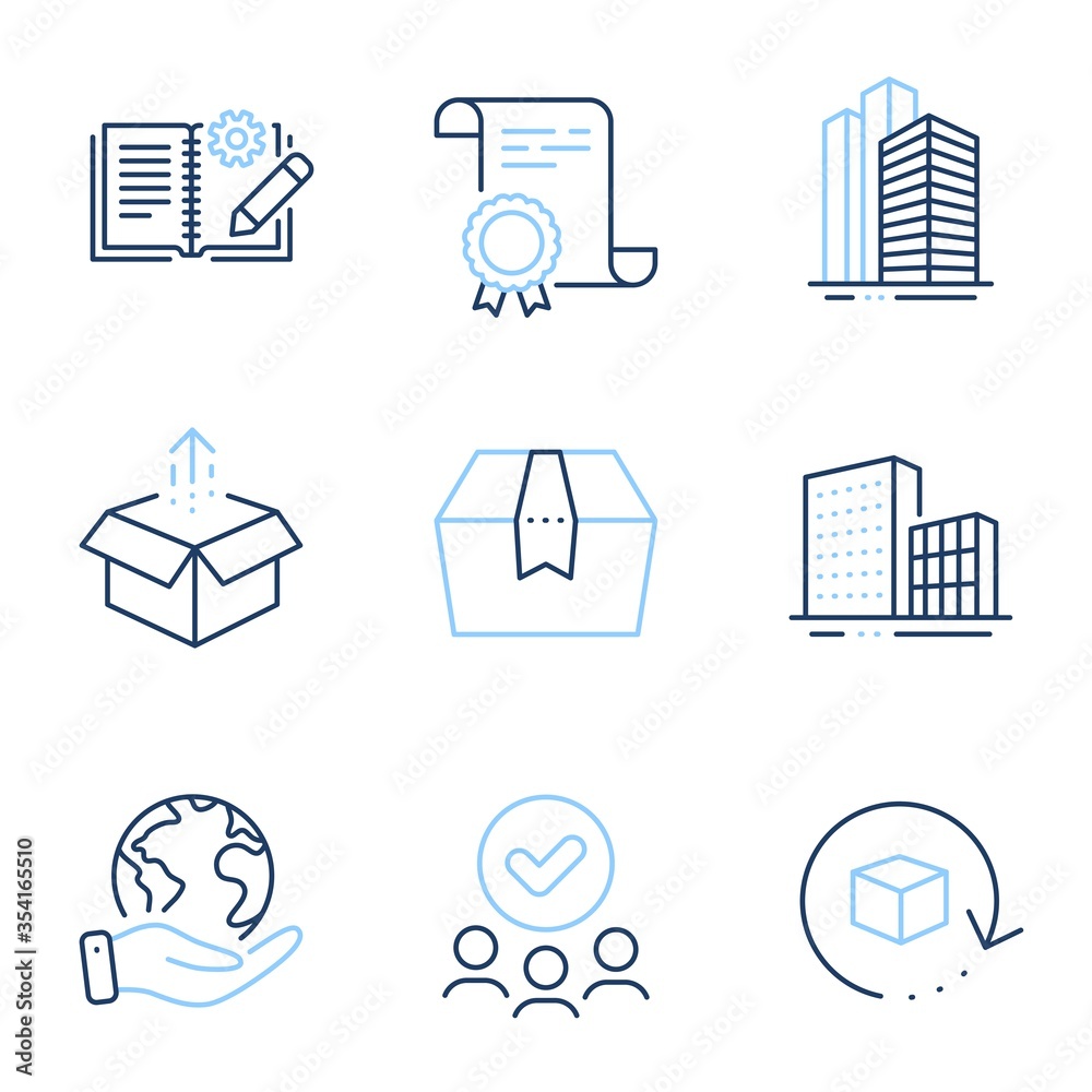 Return package, Engineering documentation and Package box line icons ...