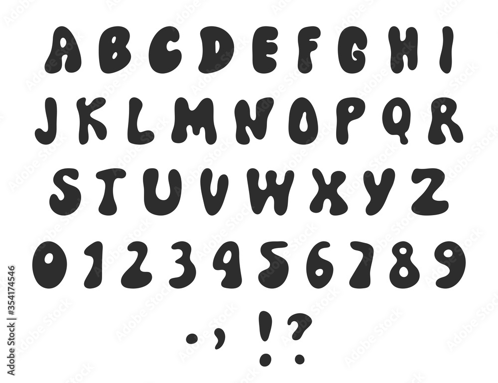 A 1970s 1960s styled retro alphabet. Grunge isolated doodle hand drawn ...