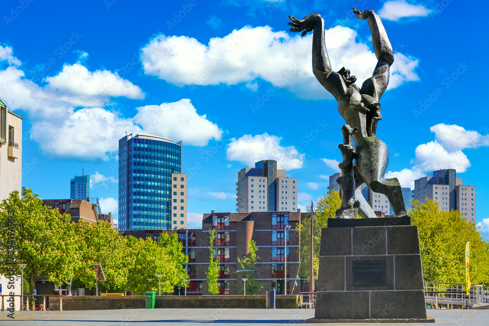 Rotterdam, The Netherlands - May, 2018: Bronze monument Destroyed City ...