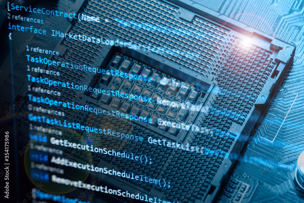 Information technology concept. Coding programmer language script text ...