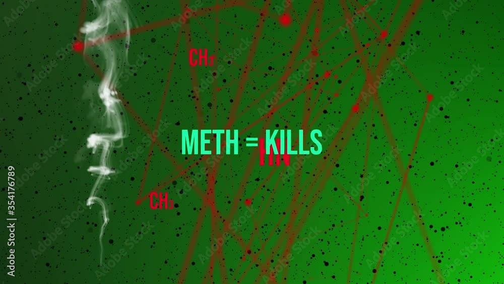 Chemical compound for Methamphetamine in red with a green background ...