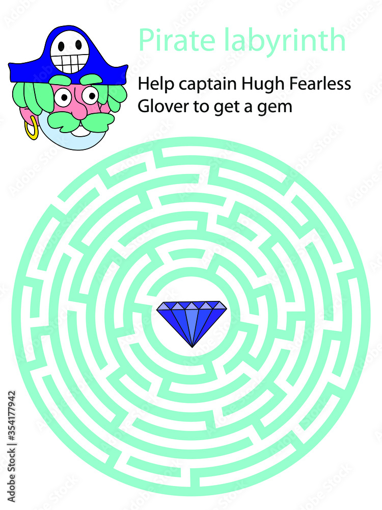 Help captain Hugh Fearless Glover to get a gem. Friendly smiling pirate ...