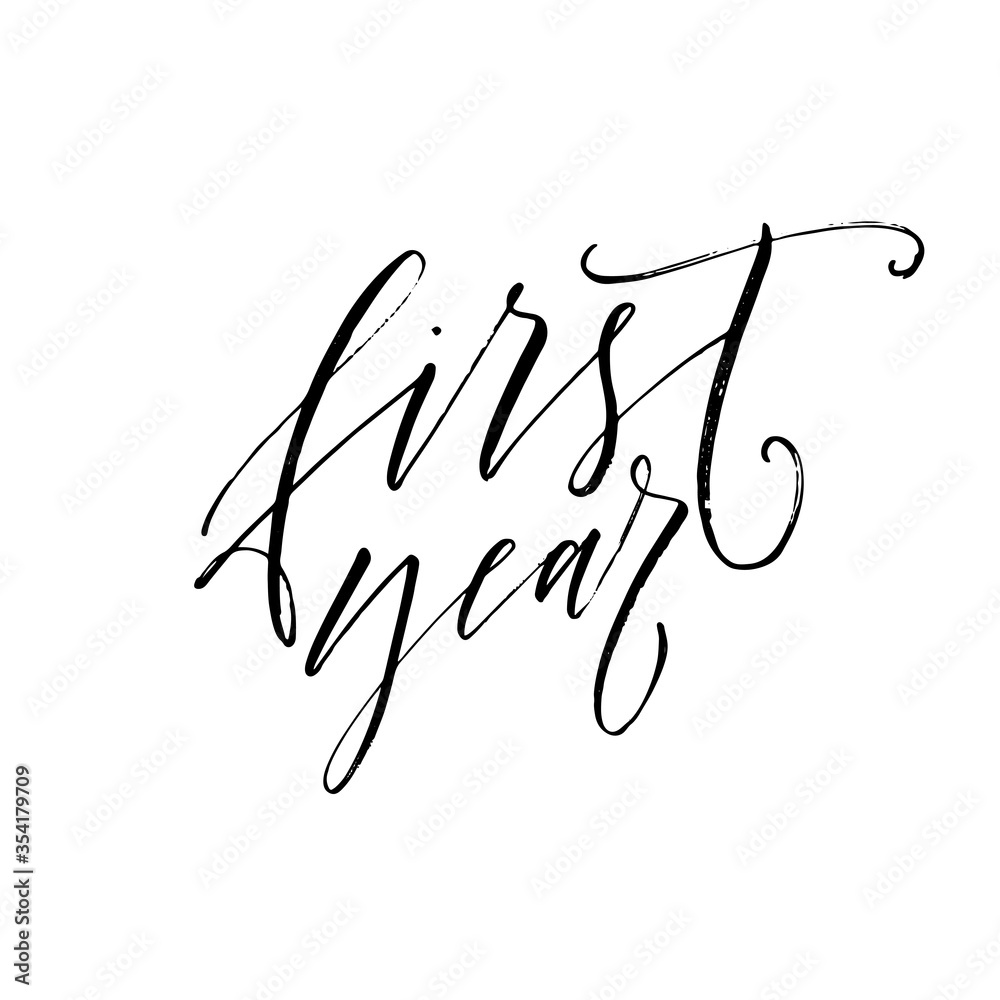 First year card. Hand drawn brush style modern calligraphy. Vector ...