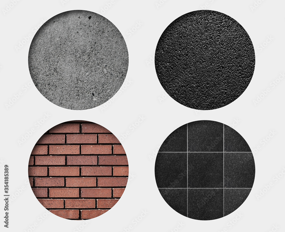 Circles with textures. Asphalt. Concrete. Tile. Brick wall. Stock Photo ...