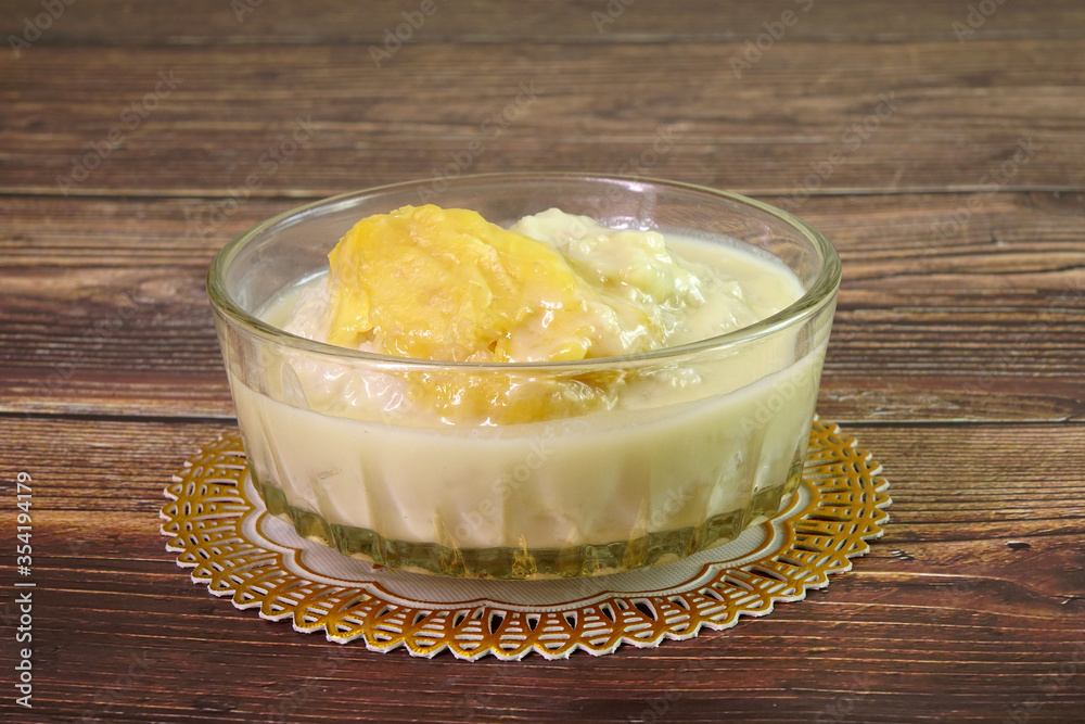 Durian sticky rice in coconut milk and durian creamy sauce. One of most ...