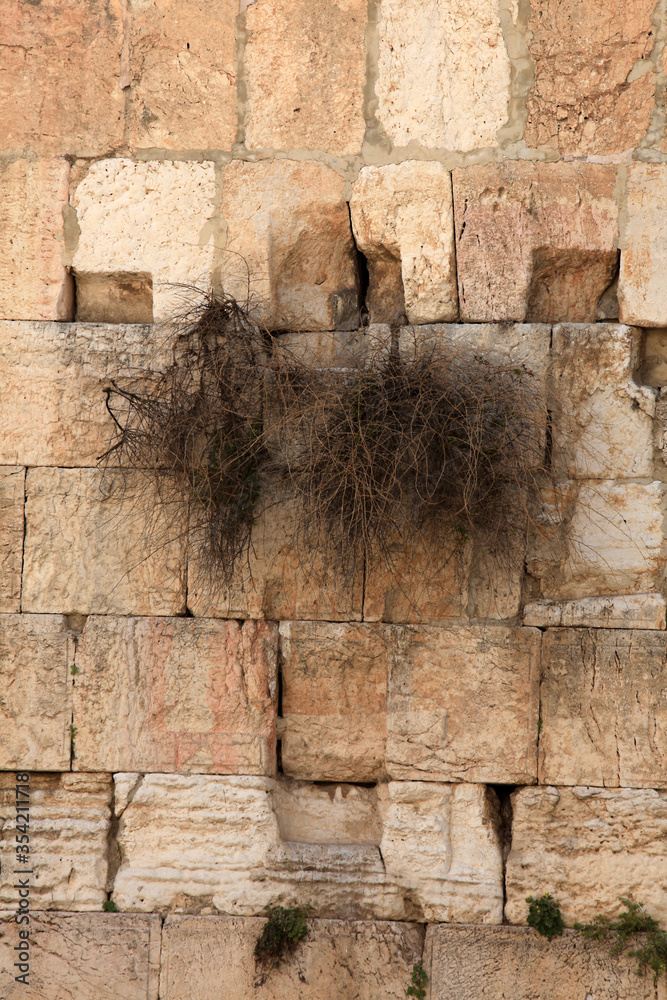The Western Wall in ancient Jerusalem in Israel old brick wall with ...