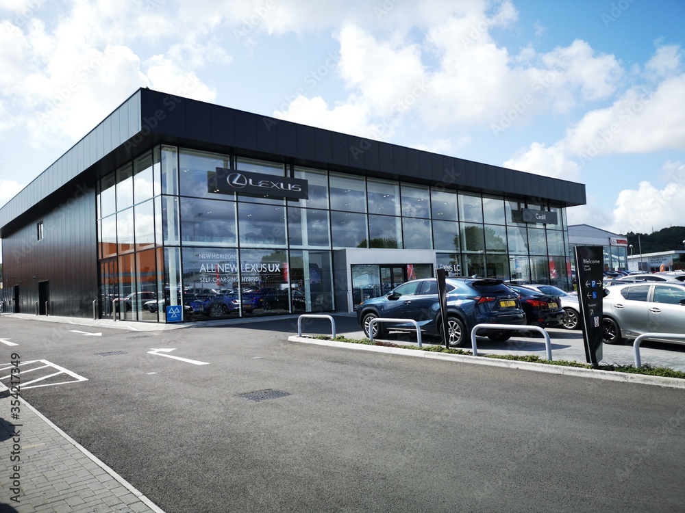 Cardiff, UK: August 19, 2019: Lexus Car Dealership. Lexus is the luxury ...
