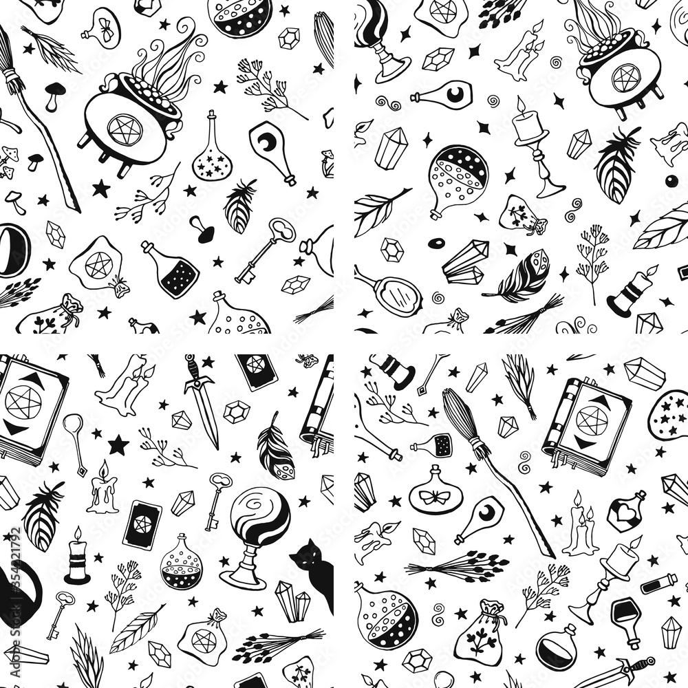 Witchcraft, magic background for witches and wizards. Vector seamless ...