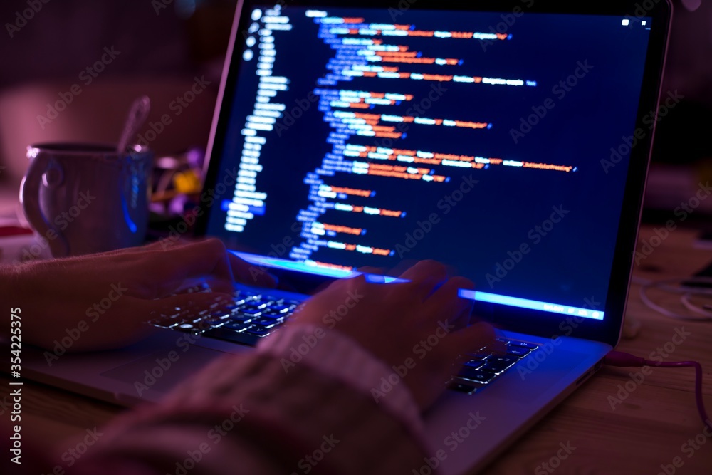 Hacker Or Software Back End Developer Programming Code Script Late At Night Hours Html Css Or