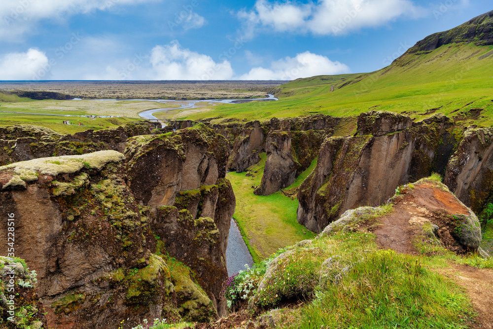 Amazing view at Fjadrargljufur Canyon is a deep canyon in the south ...