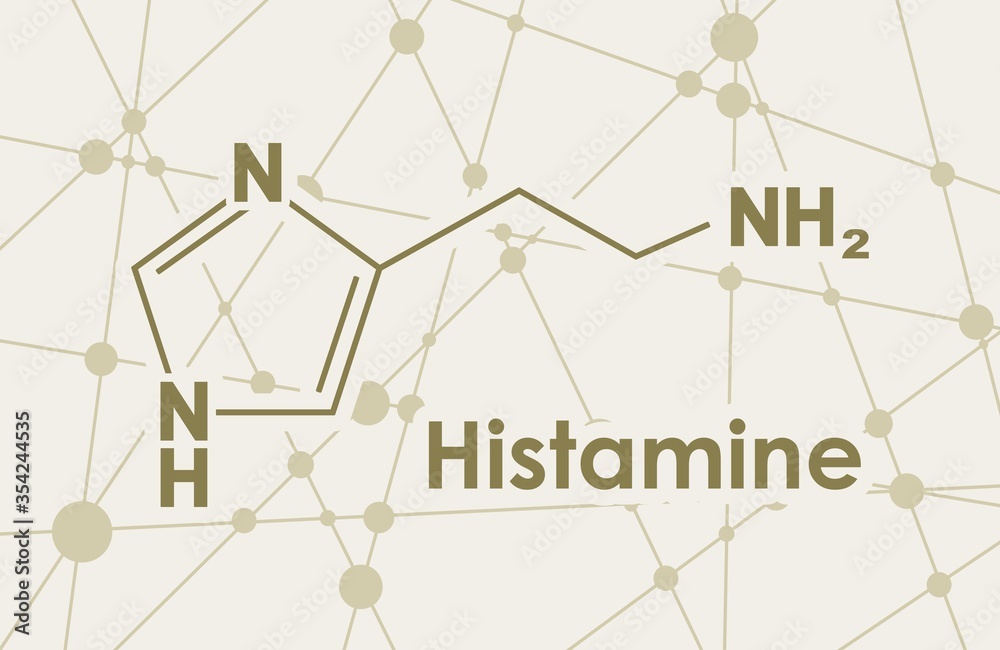 Chemical formula of histamine. Connected lines with dots background ...