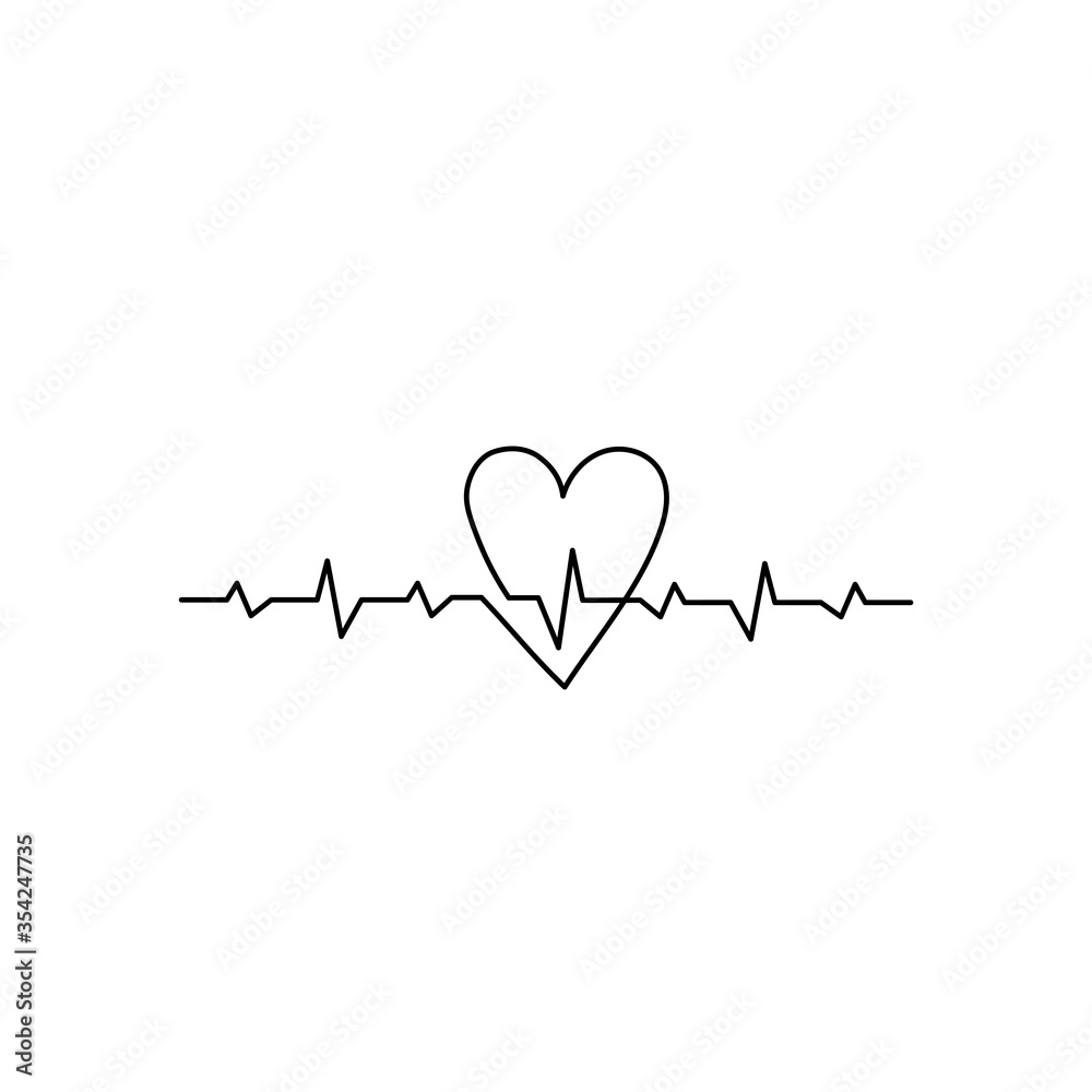 Line illustration of heart and heartbeat. Simple drawing vector ...