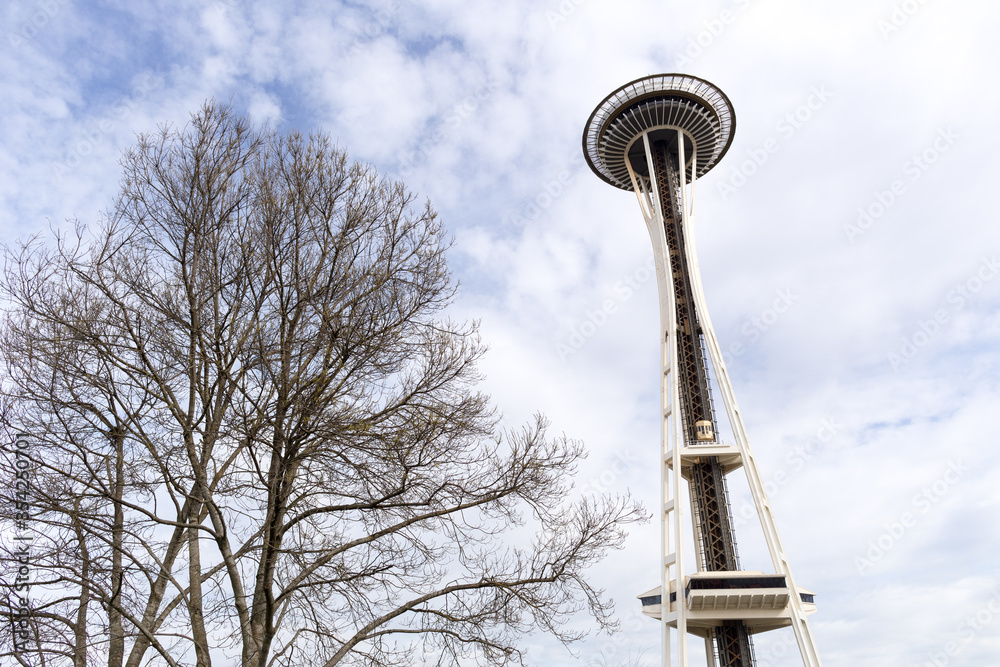 The Space Needle, an observation tower in Seattle, Washington. It is ...