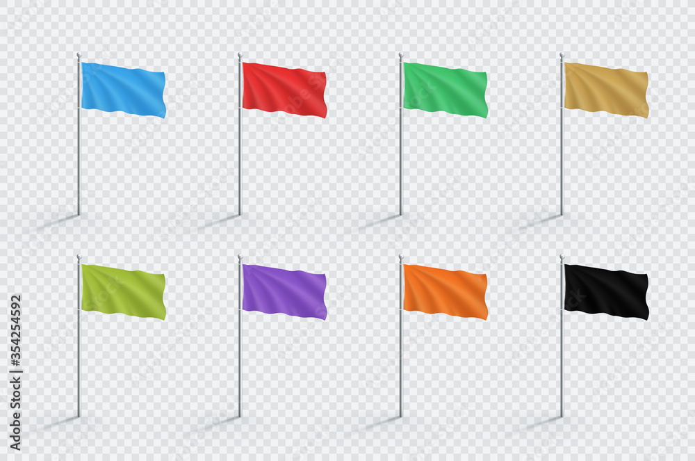 Blank Color Flag Templates Realistic Waving On 3d Flagpole Stock Vector ...