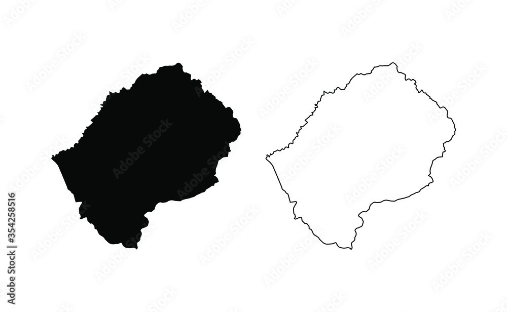 Lesotho map silhouette line country Africa map illustration vector ...