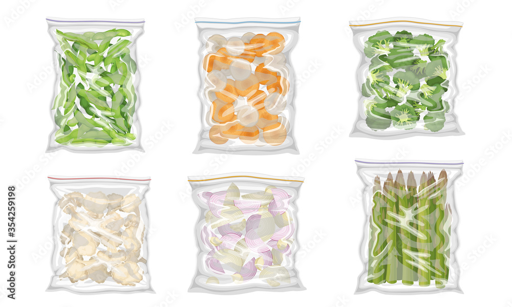 Chopped Frozen Vegetables and Greenery Stored in Plastic Packages ...