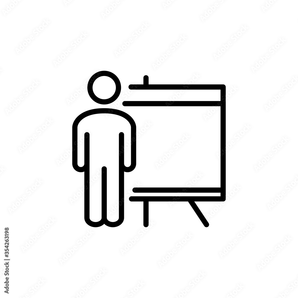 Símbolo curso de formación. Icono plano hombre con pizarron con público ...