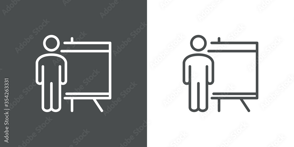 Símbolo curso de formación. Icono plano hombre con pizarron con público ...