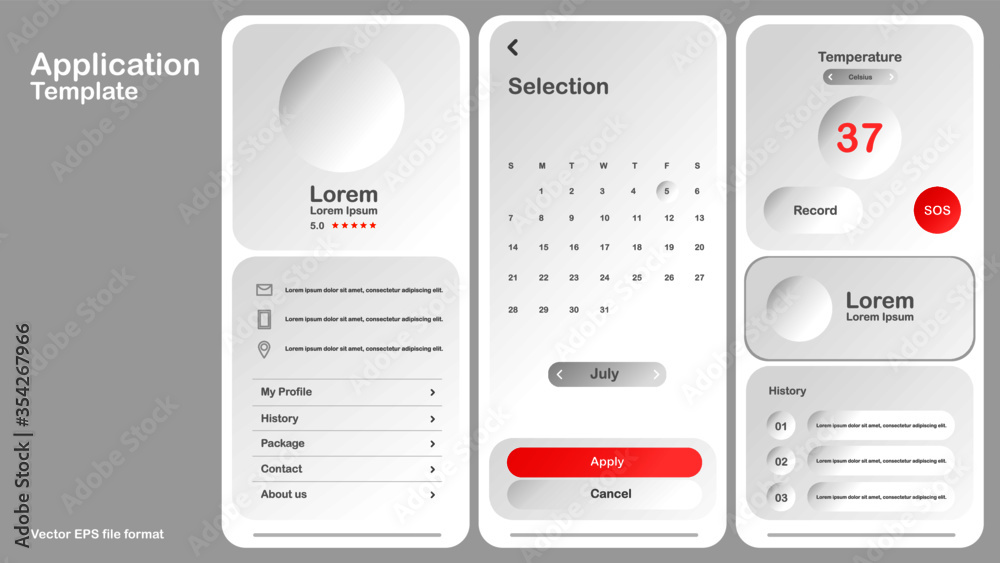 White digital application mobile UI design pack, 3D vector eps10 file ...