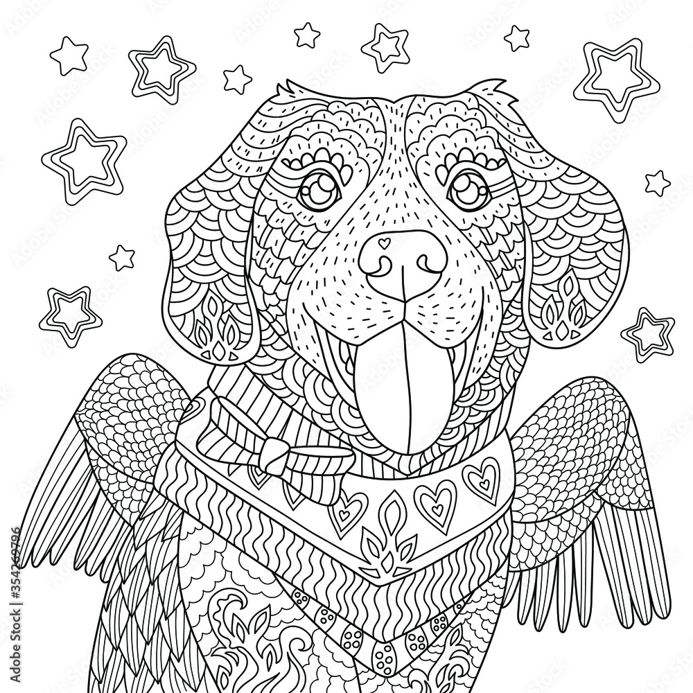 Funny dog in carnival costume. Vector line illustration for coloring ...