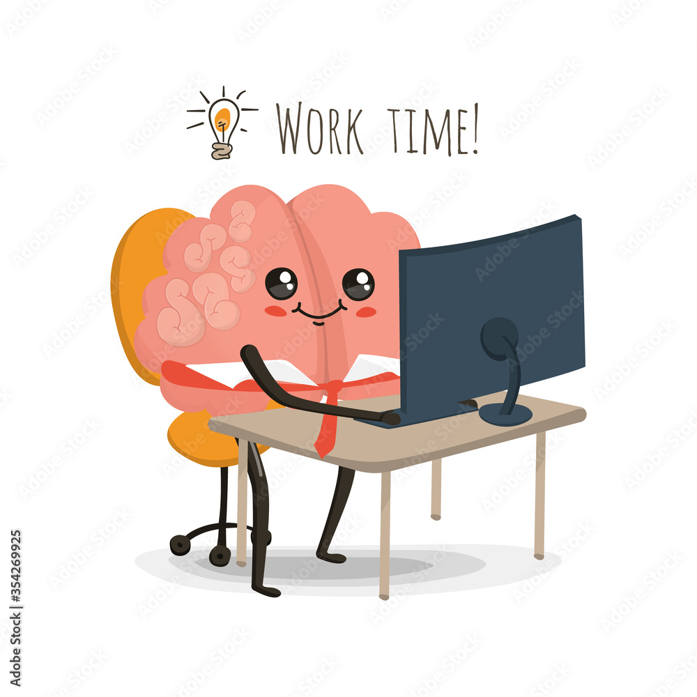 Working brain, vector cartoon character, vector illustration, business ...