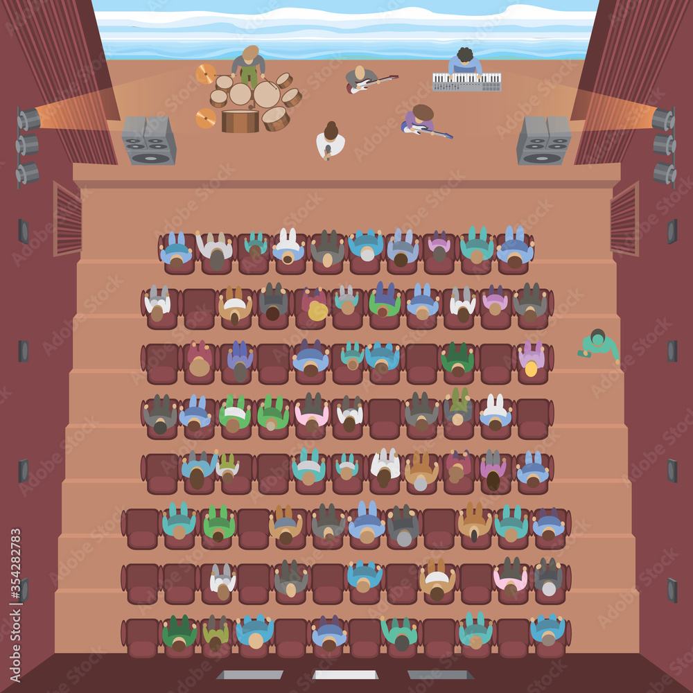 Vector illustration. Theatre hall with spectators. (top view) Band ...