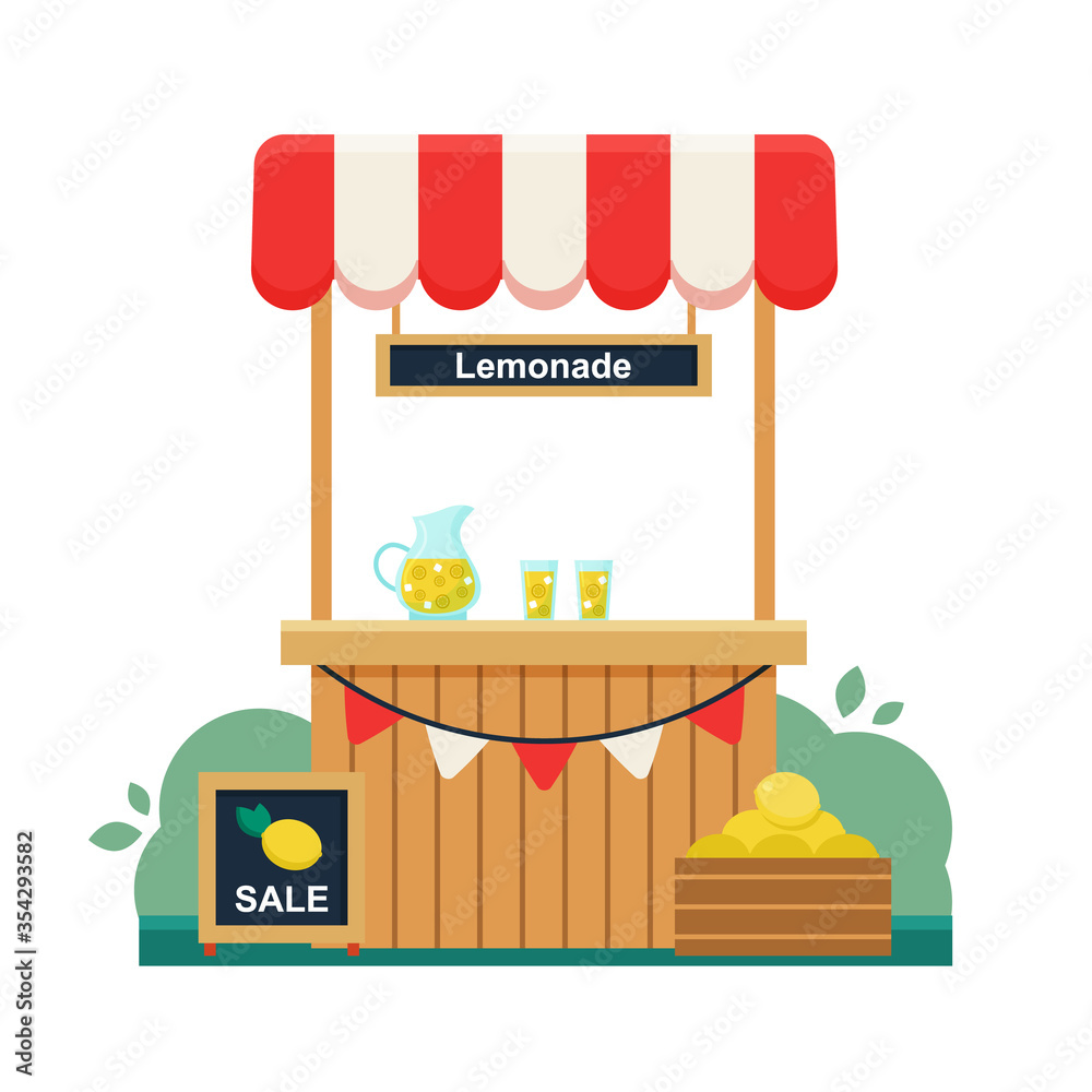 Lemonade stand. Sign for the sale of lemons. Summer cool drinks. Start ...