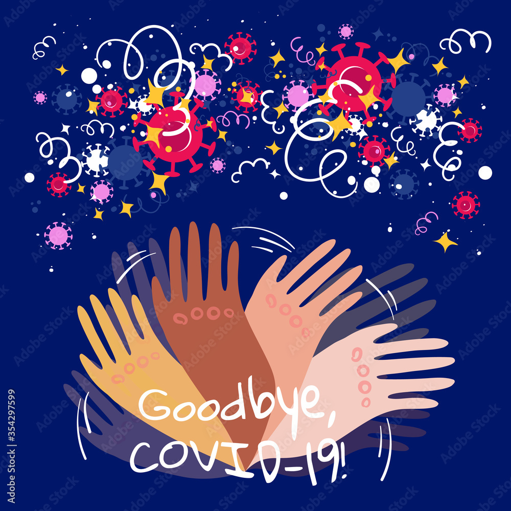 Stock vector illustration of hands with different skin colors waving ...