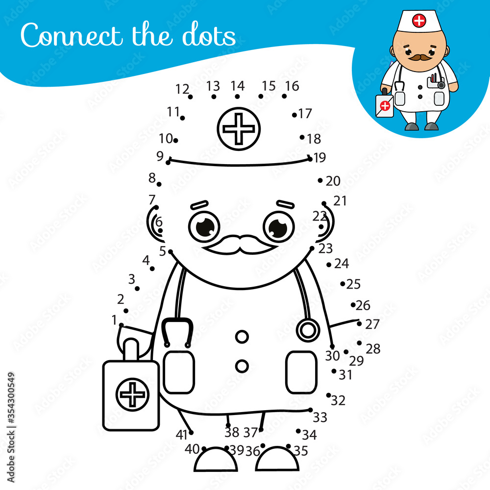 Cartoon doctor. Connect the dots. Dot to dot by numbers activity for ...