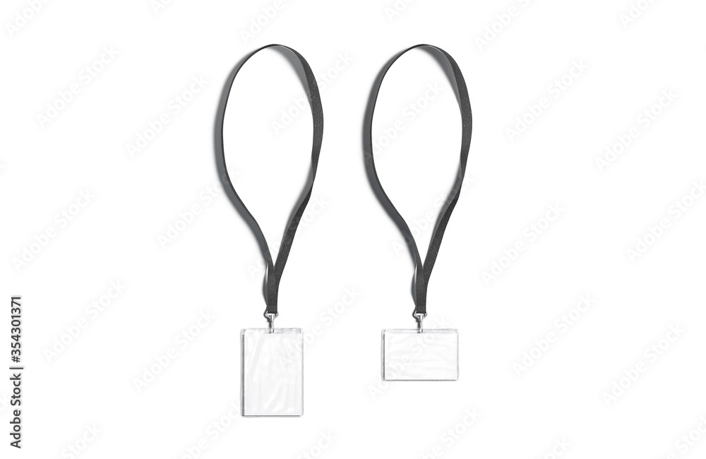 Blank black horizontal and vertical lanyard with name card mockup Stock ...