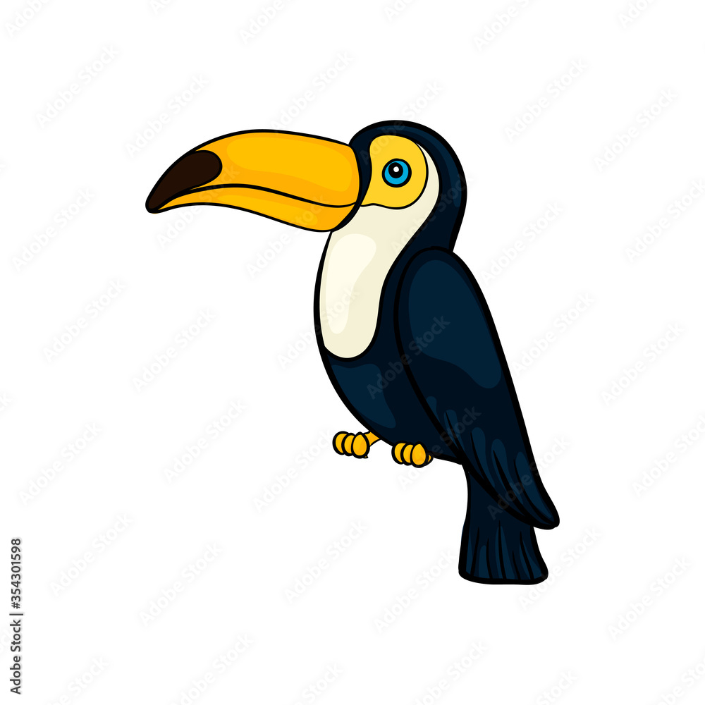 Hand drawn cute cartoon toucan seating, colorful sketch style vector ...