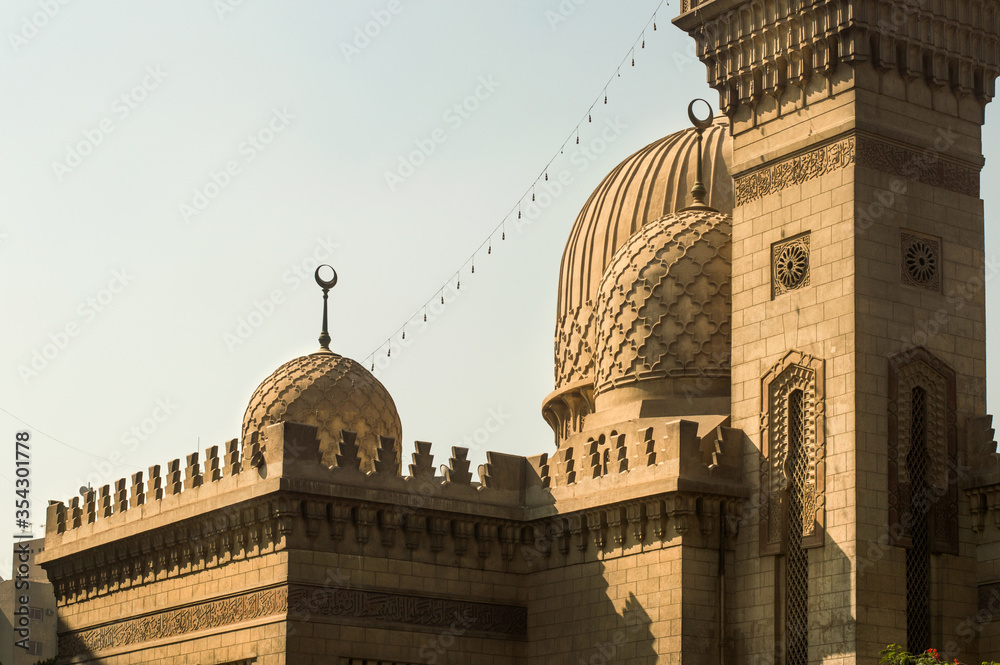 Mosque in sunset in Cairo, Egypt, islamic architecture with domes Stock ...