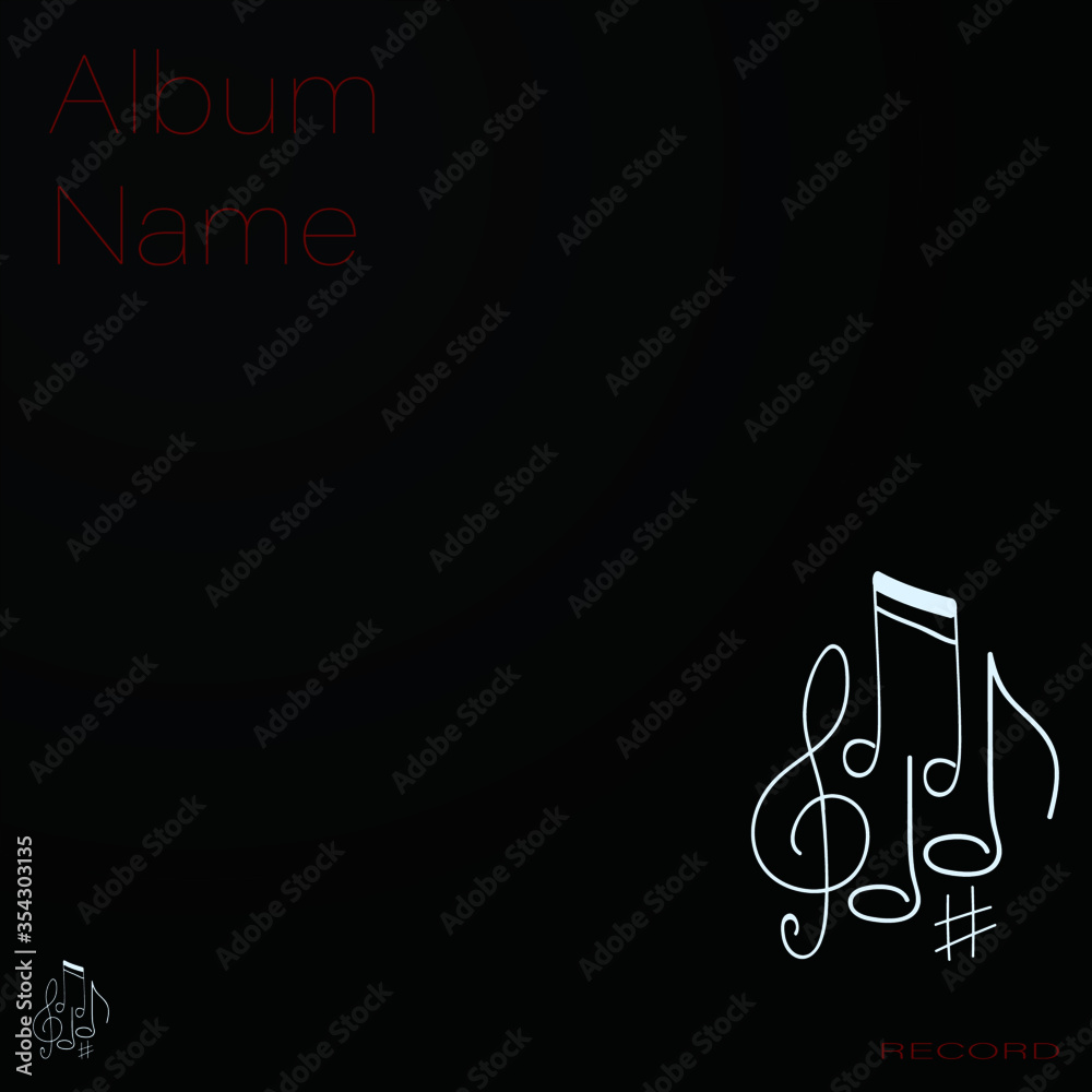 Music album cover. Black minimal style. Musical notes on an album cover ...