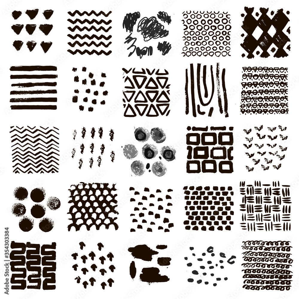 Vector hand drawn decorative patterns with doodle shapes. Hand painted ...