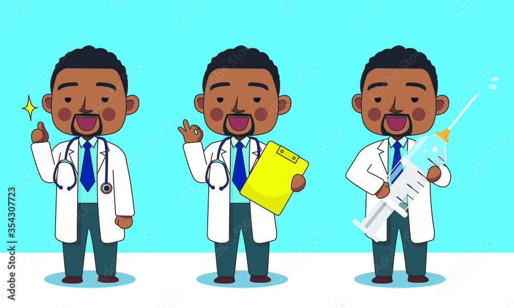 Doctor D with 3 poses give information Set B (with line stroke) Stock ...