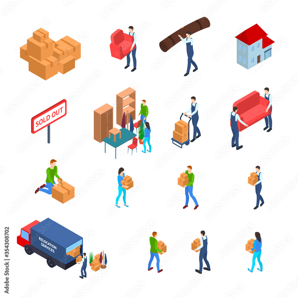 Relocating and Delivery Icon Set 3d Isometric View. Vector Stock Vector ...