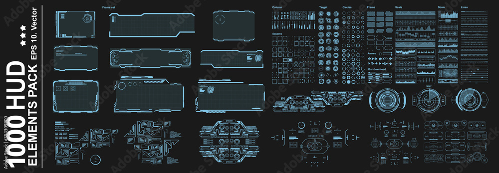 HUD Elements Pack. Big set vector elements for creating graphic touch ...