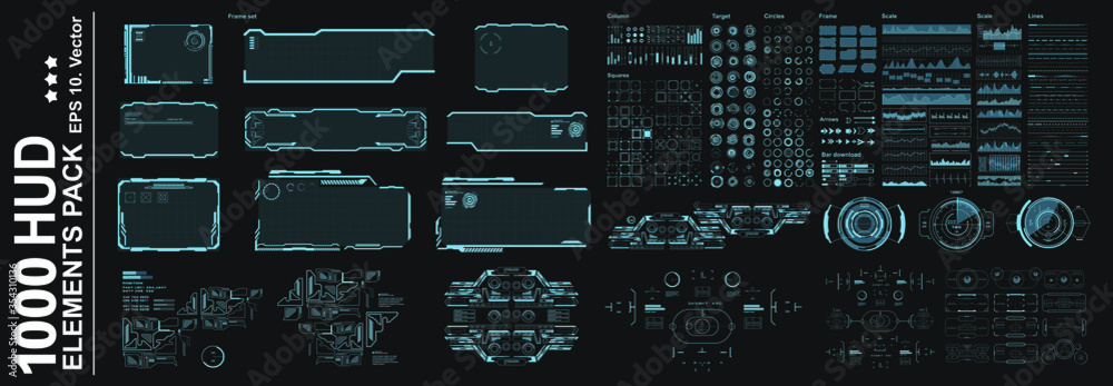 HUD Elements Pack. Big set vector elements for creating graphic touch ...