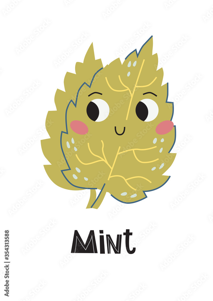 Cartoon vector mint. Flat style. Excellent for the design of postcards ...